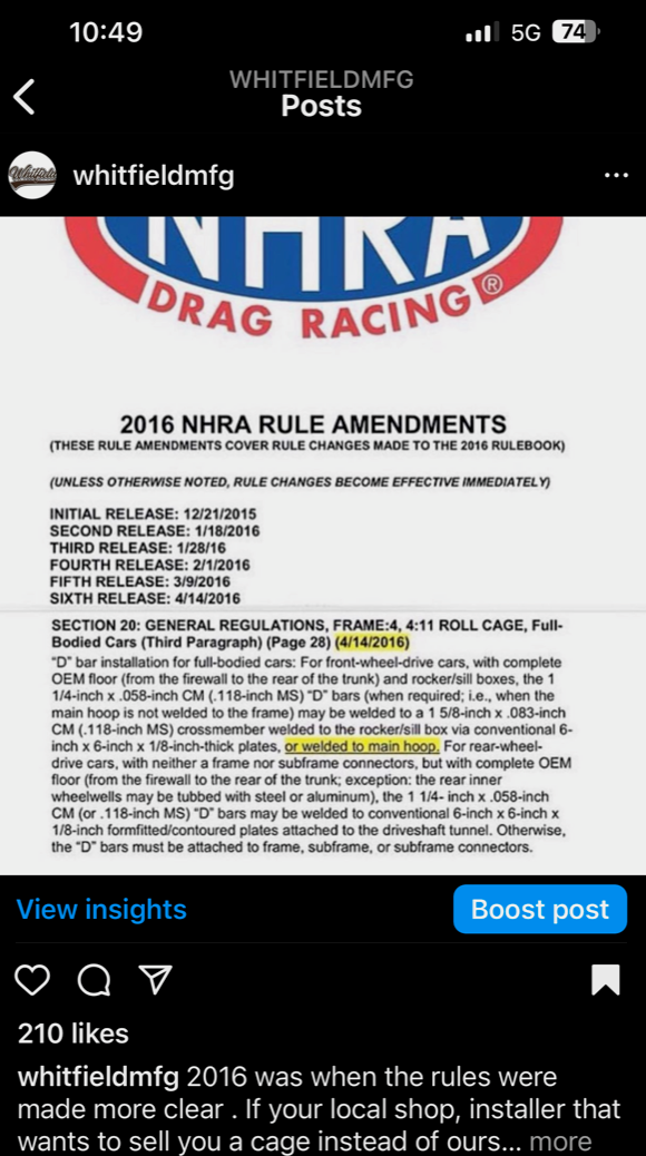 A printable document that states the Whitfield cage for 850 cert/spec ...